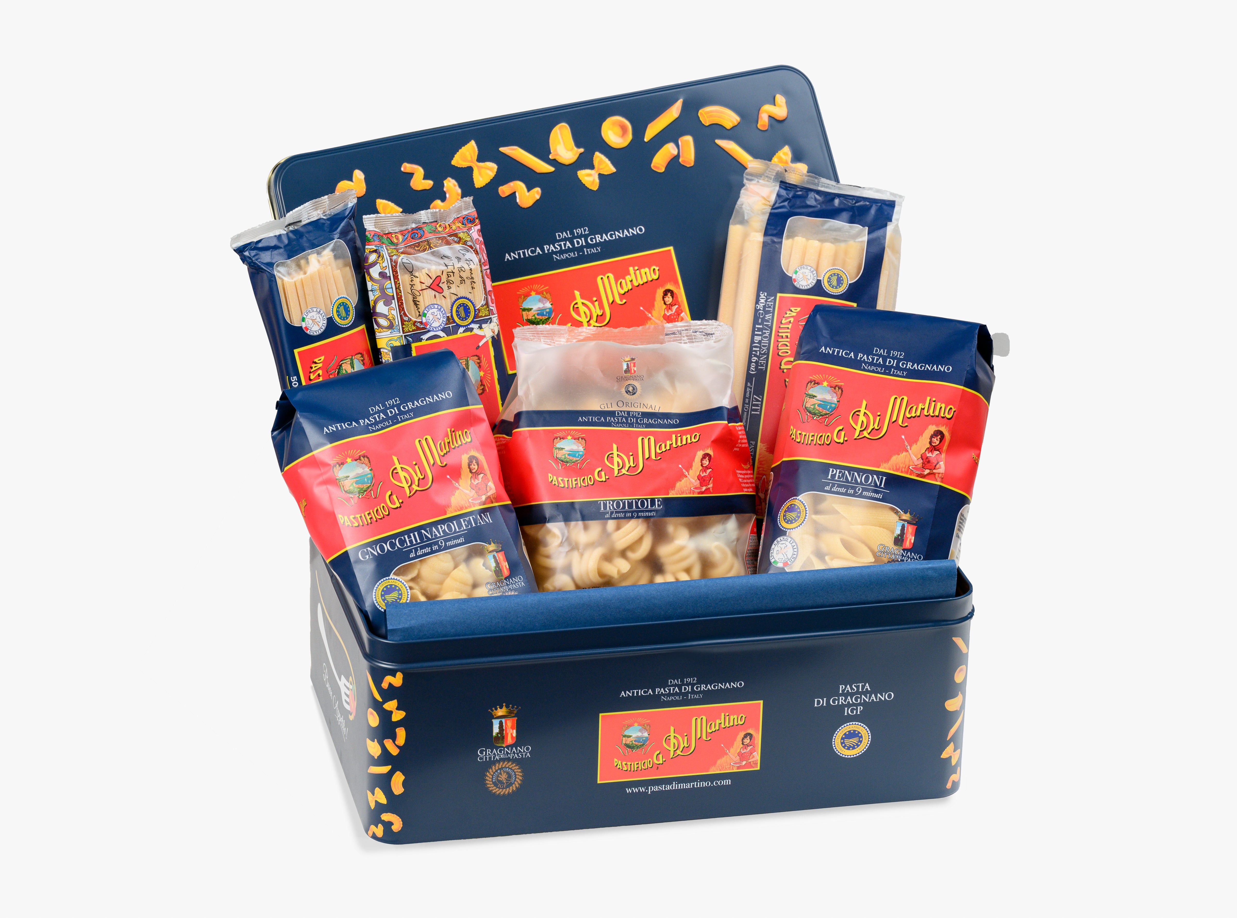 Blue Pin-up tin box (classic shapes) | Pasta Di Martino – Pastificio Di ...